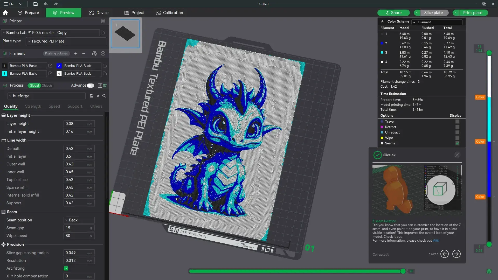 🐉 Cute Blue Dragon・Free STL File for 3D printing・Cults