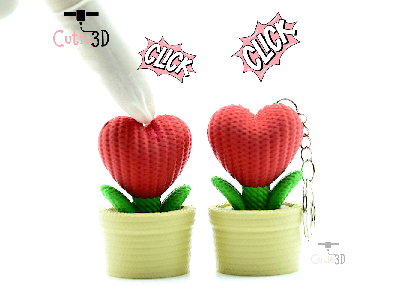 💜 Cutie3D Valentine Heart Plant Keycap Fidget Clicker Keychain - Cute ...
