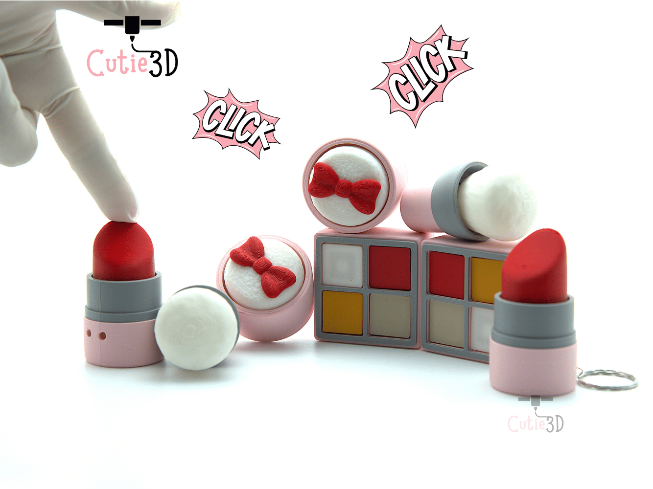 🎒 Cutie3D Kawaii Makeup Accessories Set of Clicker Keychains - Cute ...