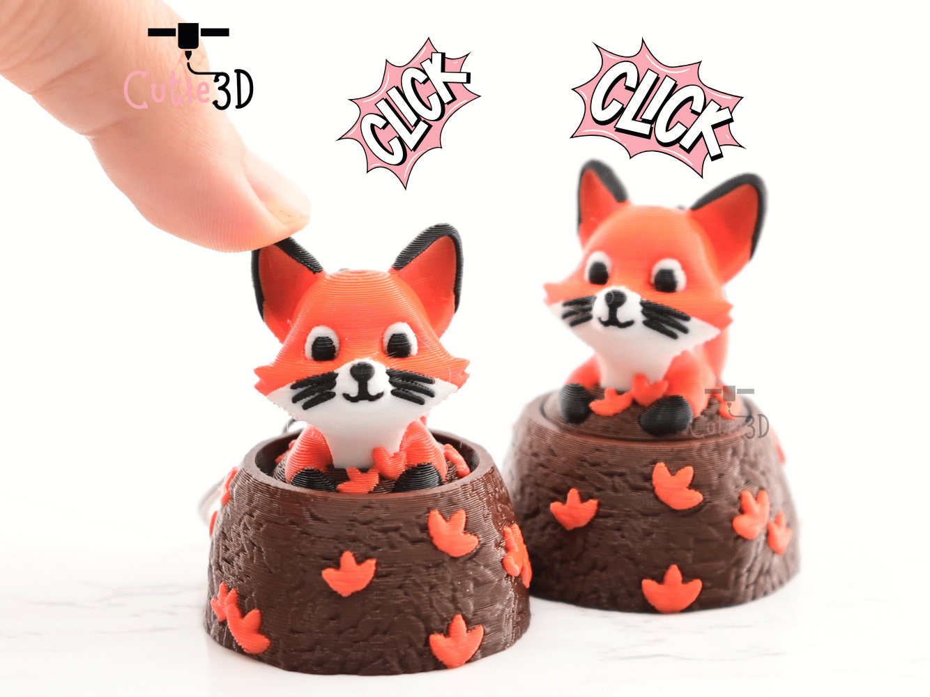 🦊 Cutie3D Fox In Fall Leaves Keycap Fidget Clicker Keychain - Cute ...