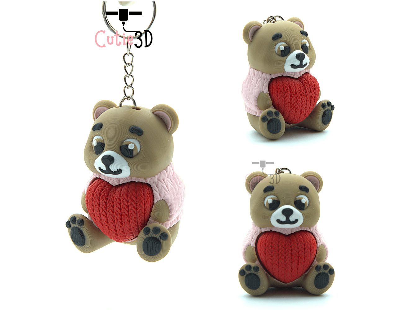 🐻 Cutie3D Sweet Bear with Heart Keycap Fidget Clicker Keychain - Cute ...