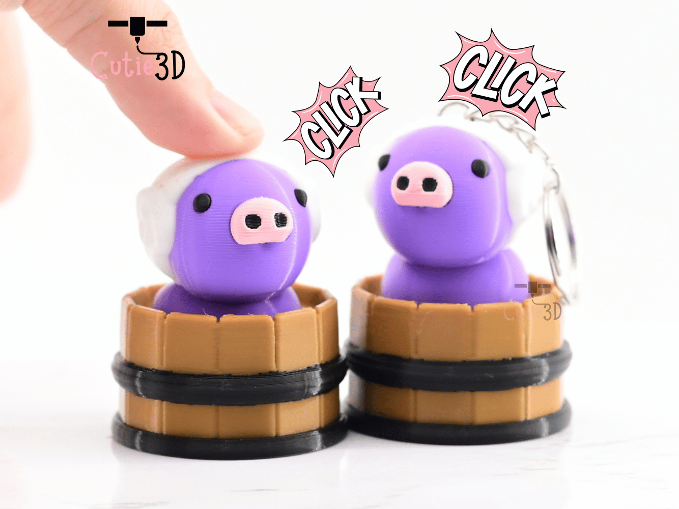 👌 Cutie3D Twisty Keycap Fidget Clicker Pig In A Shower Barrel Keychain ...