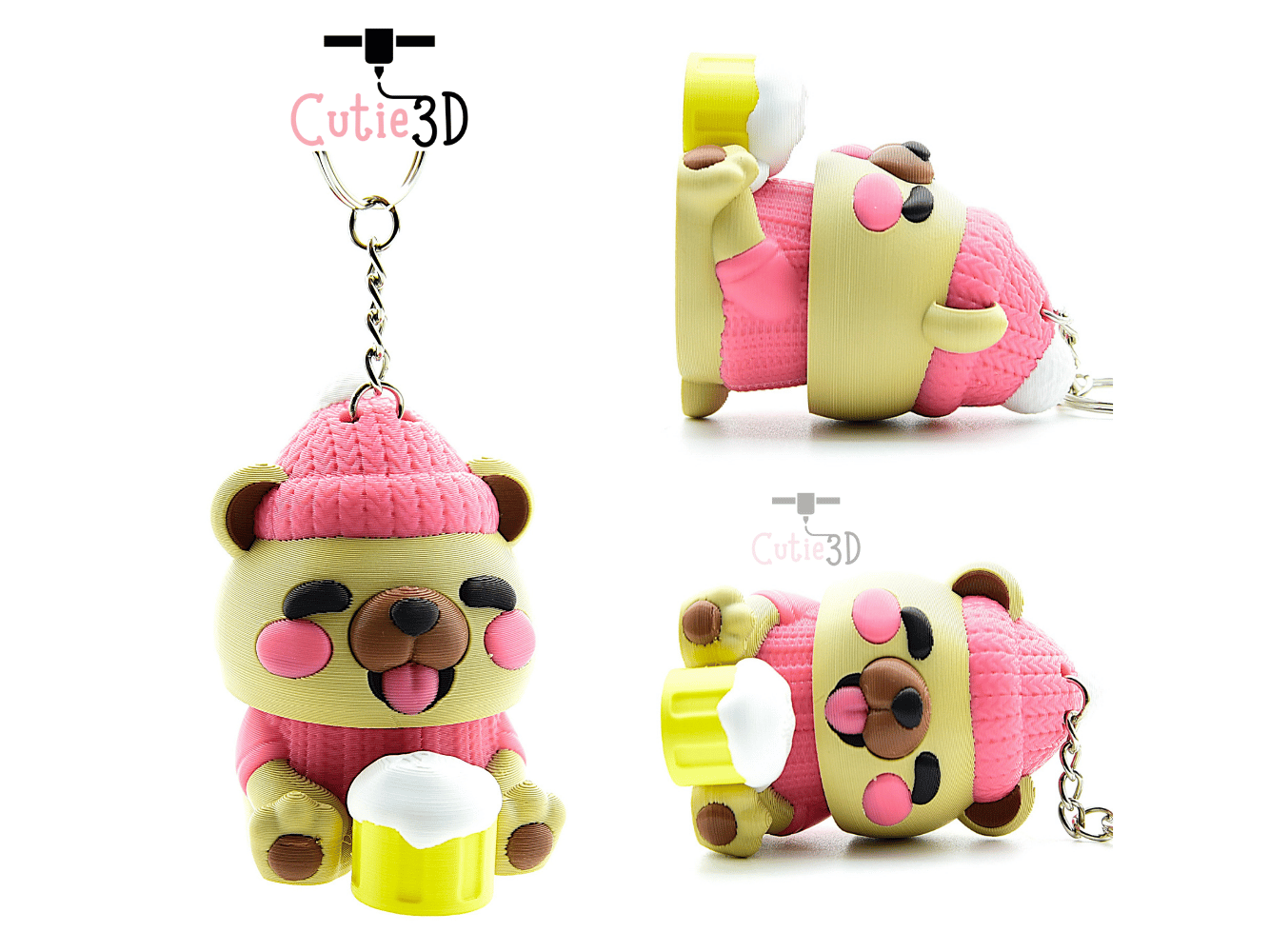 🐻 Cutie3D Winter Drunk Bear Keycap Fidget Clicker Keychain - Cute ...