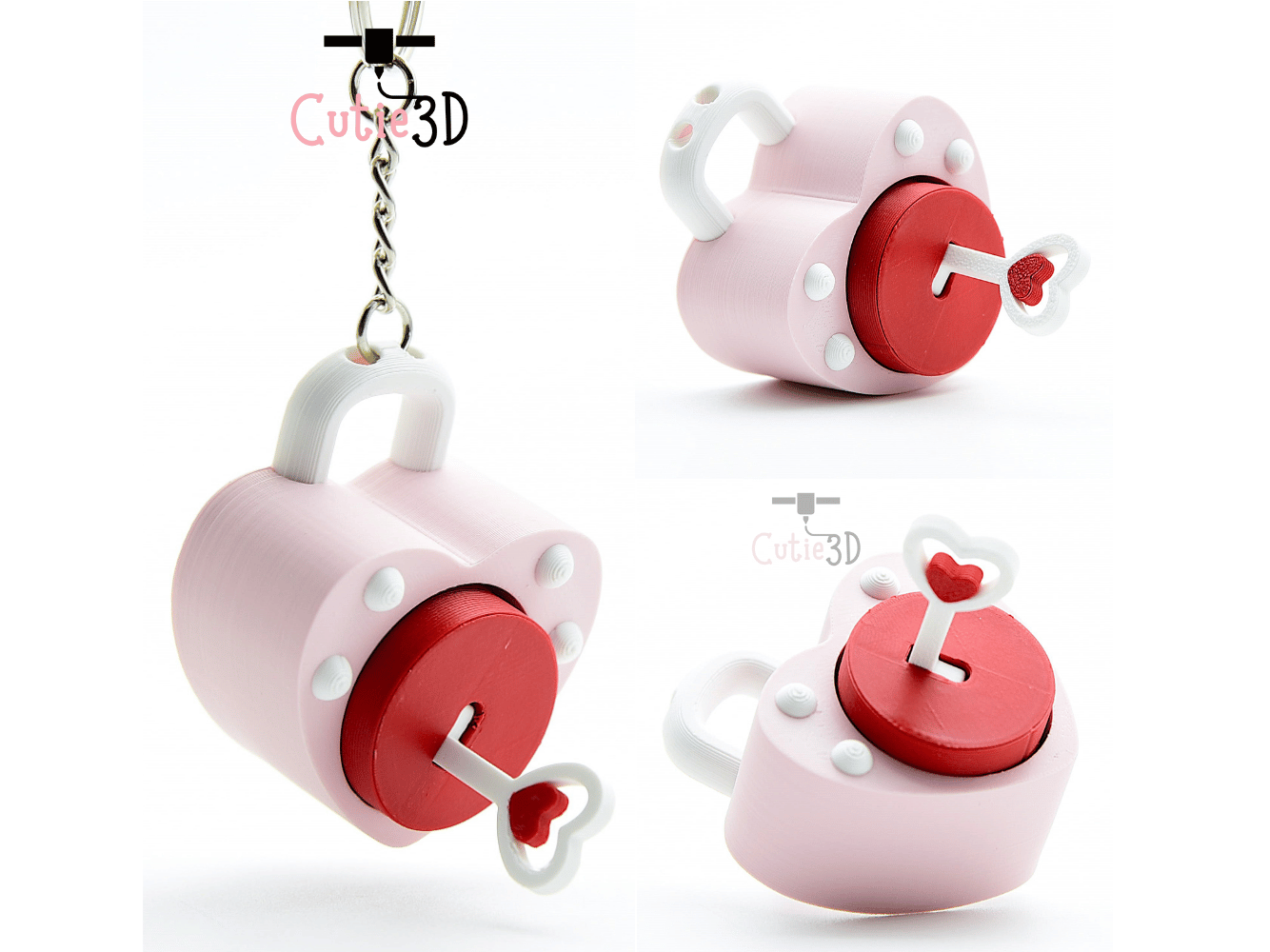 💜 Cutie3D Valentine Heart Lock and Key Keycap Llavero Fidget Clicker ...