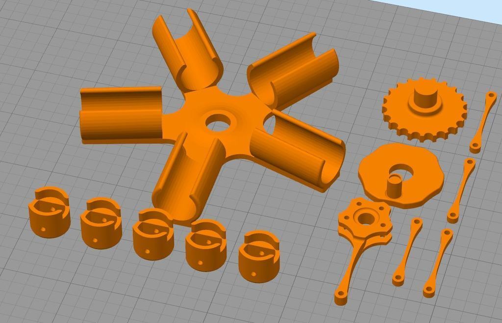 🎠 Simple 5 Cylinder Radial Engine・Free STL File for 3D printing・Cults