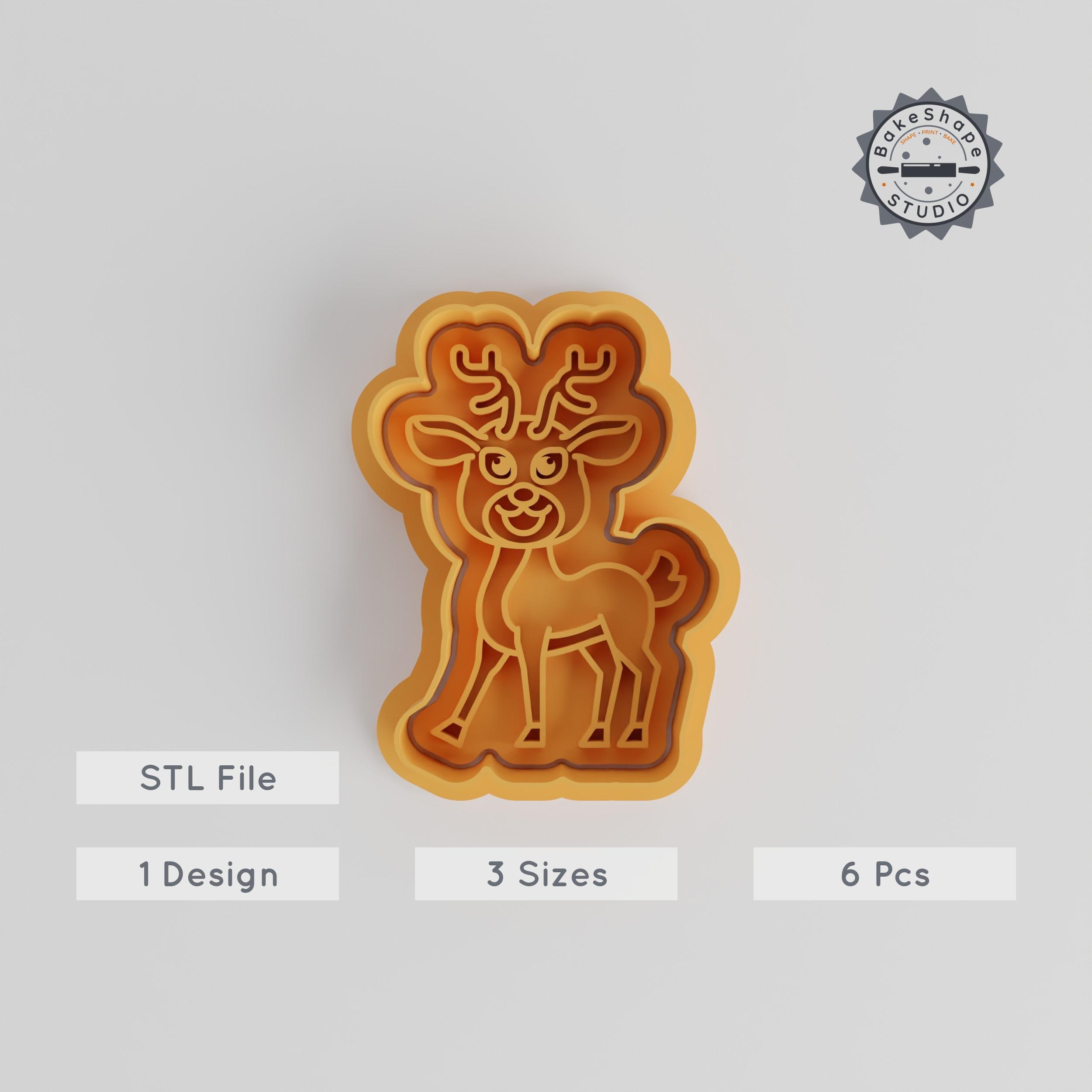 🍪 Caribou Cookie Cutter & Stamp Set, 3 Sizes S/M/L, Reindeer Shape ...