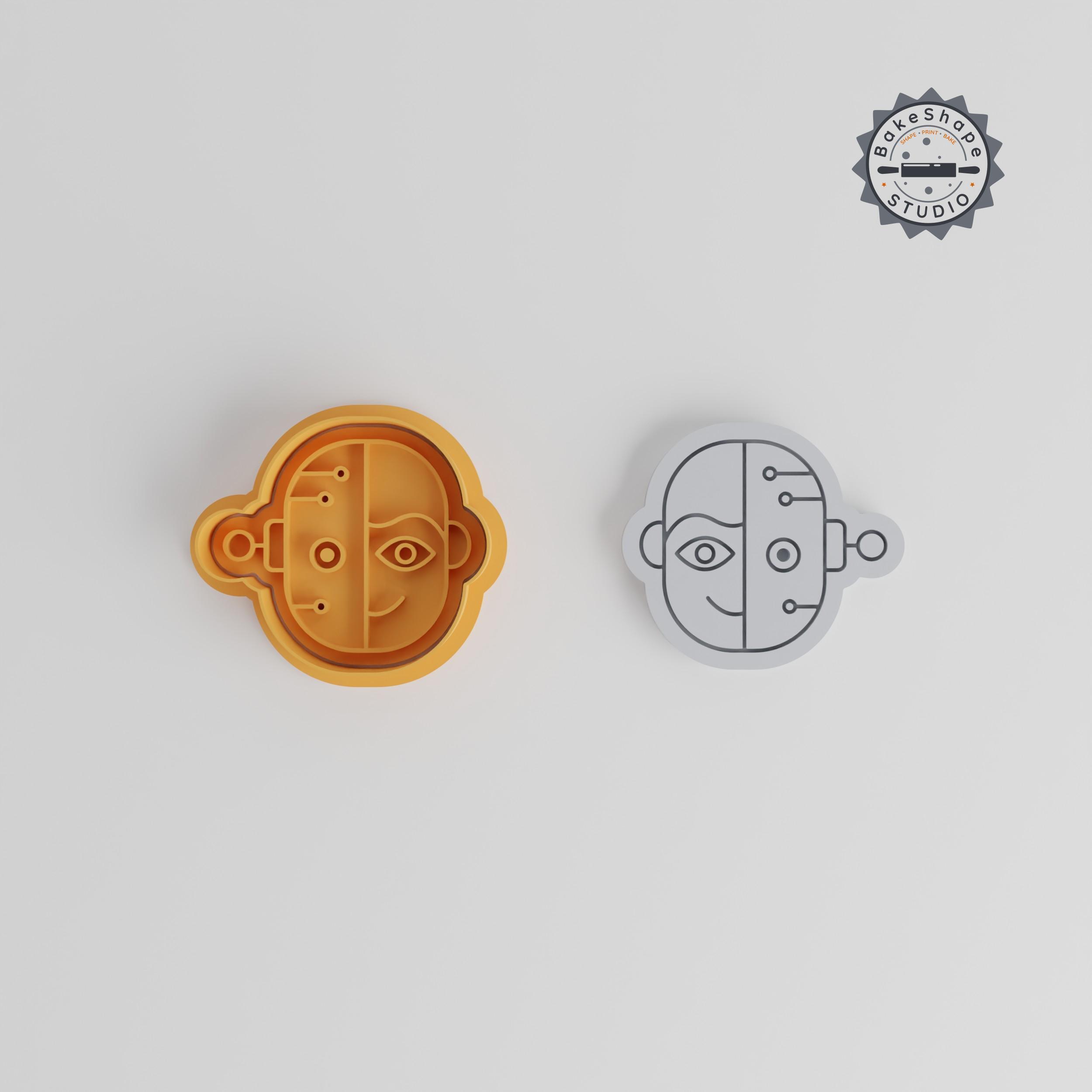 🤖 Human Robot Cutter & Stamp Set, 6 pcs, Cyborg Face, Futuristic Cookie ...