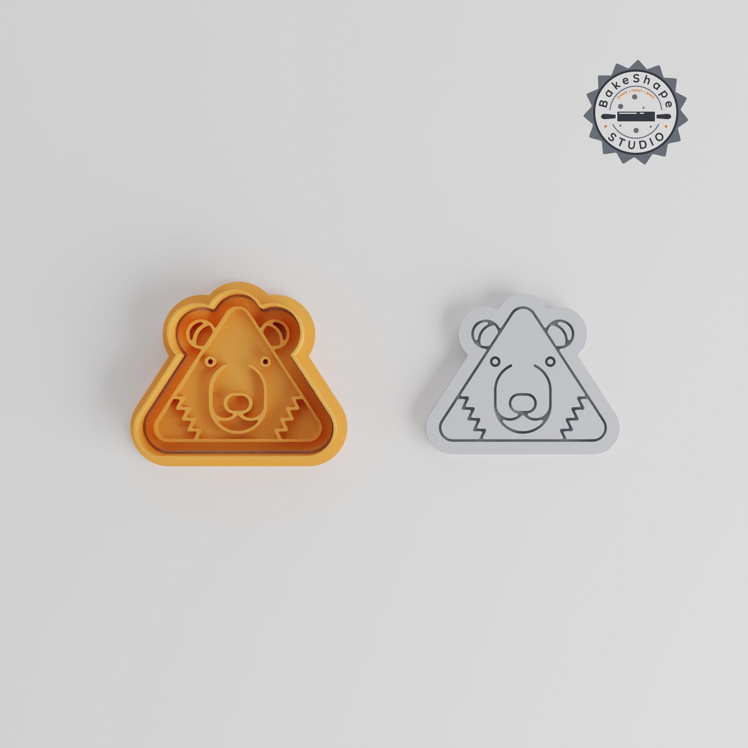 🐻 Bear Shape Cookie Cutter & Stamp Set, Animal Head Design, 3 Sizes, 6 ...