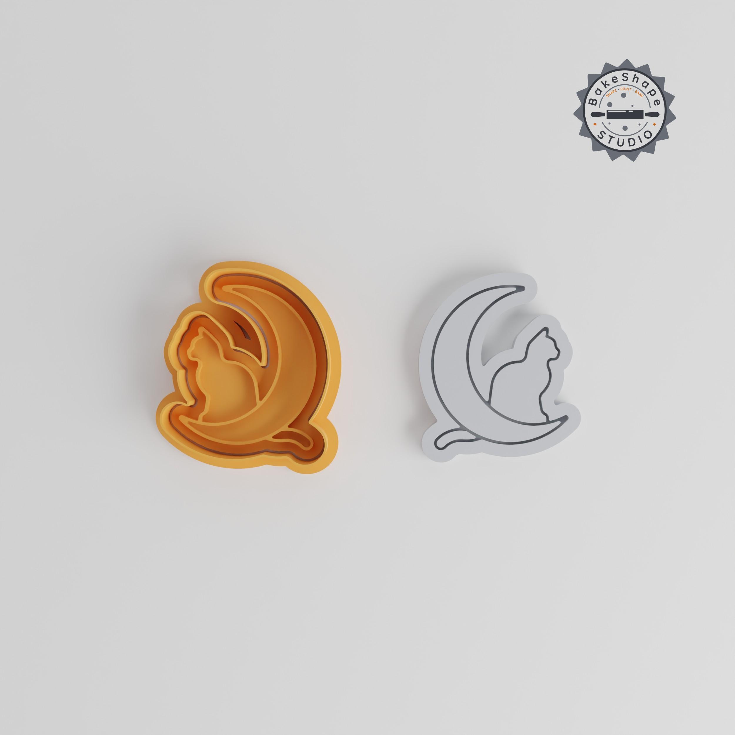 🐱 Cat Moon Cookie Cutters & Stamps Set, Spooky Feline, Halloween Baking ...