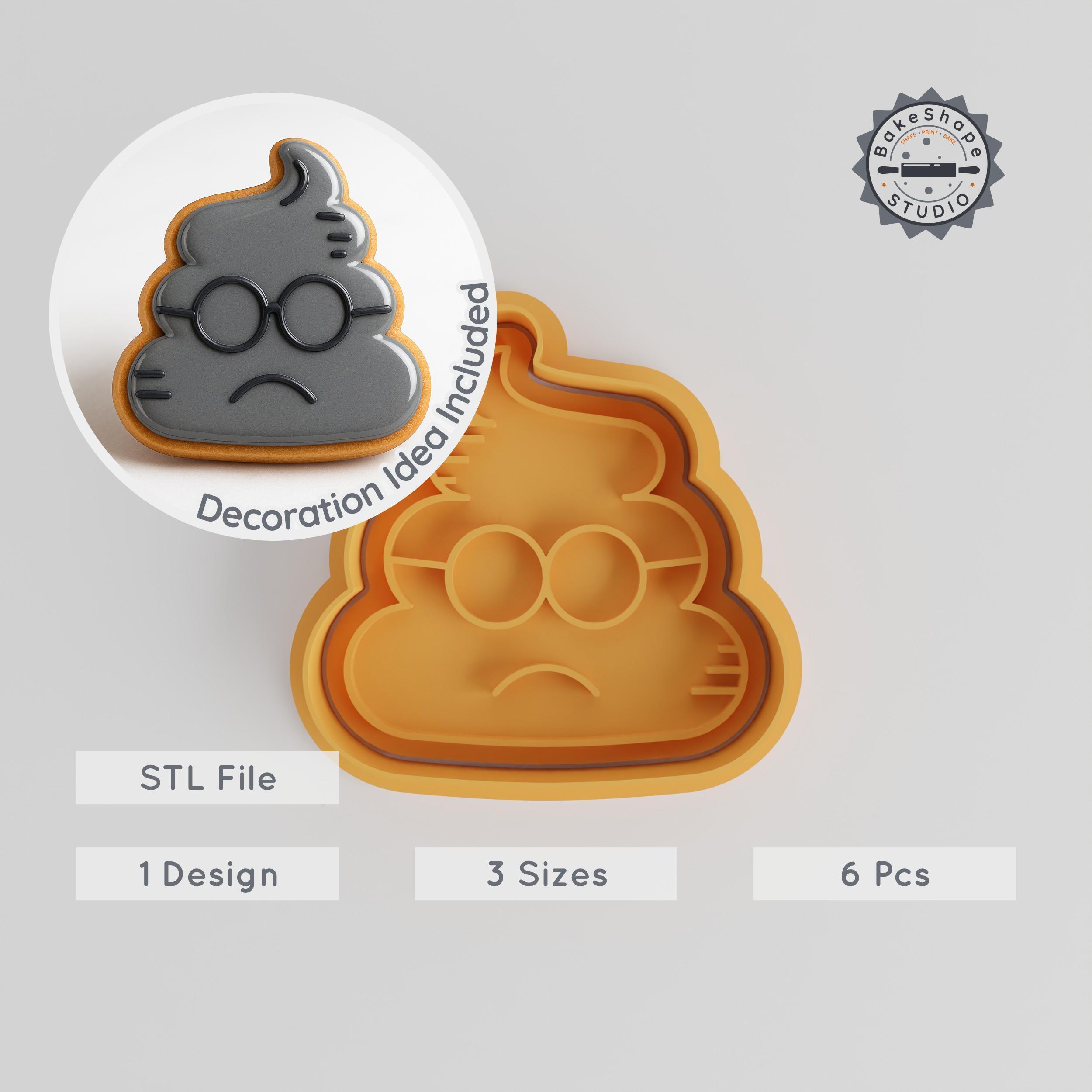 🍪 Poop Emoji Cookie Cutter & Stamp Set, Funny Waste, 6-Piece, S/M/L ...