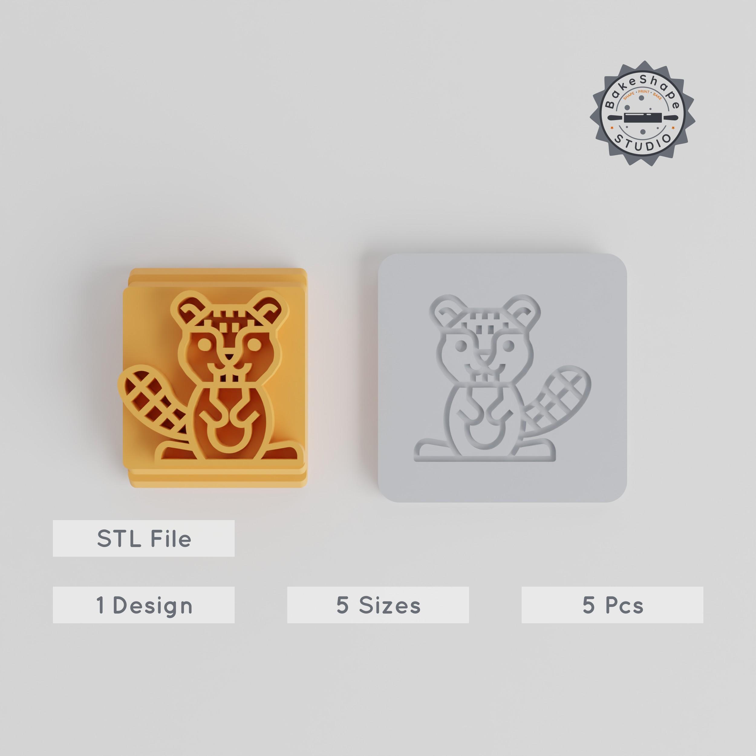 🦫 Beaver Stamp Tile Set, Animal Motif for Clay, Cookies, Fondant, 20 ...