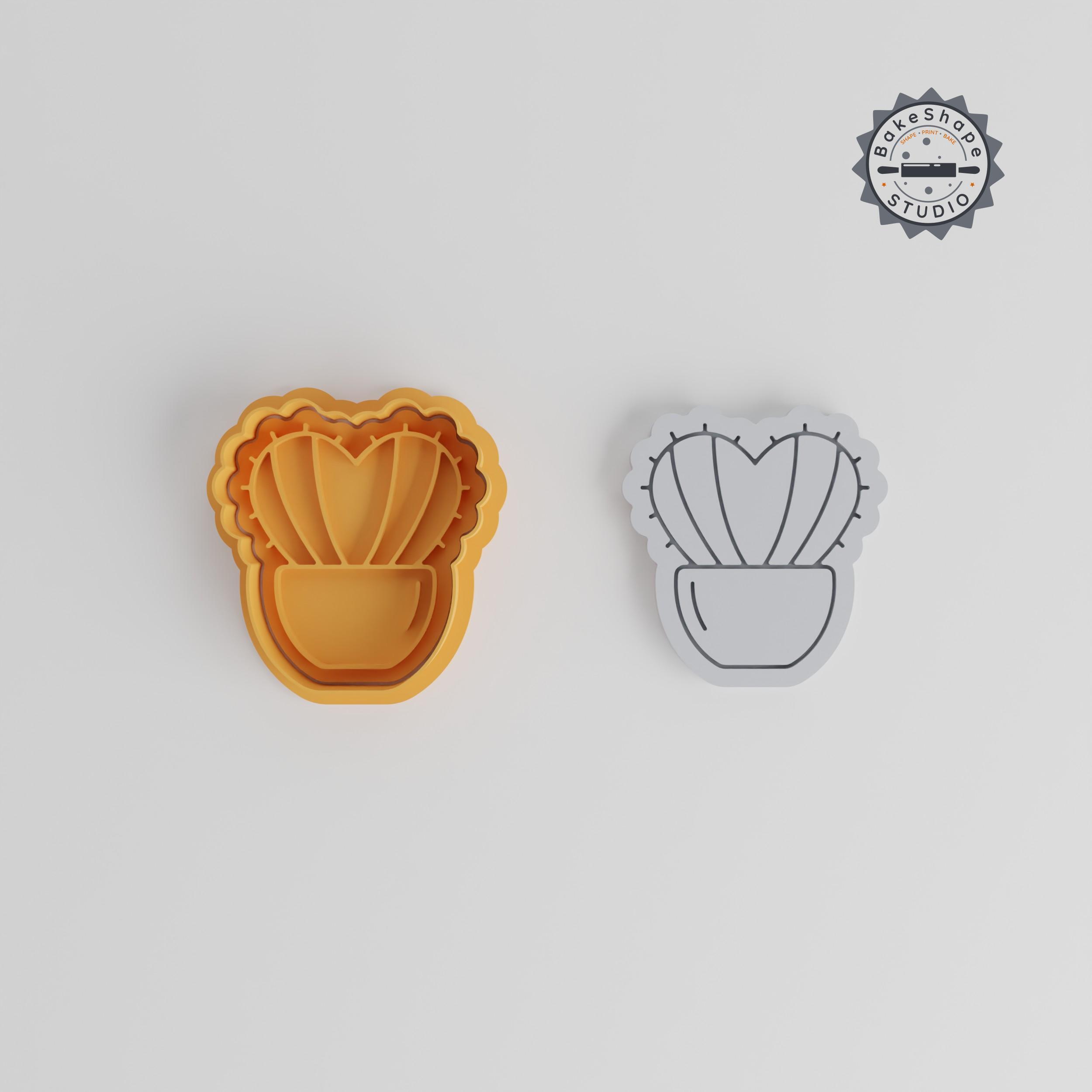💜 Heart Shaped Cactus Cookie & Fondant Cutter Stamp, Set of 6, S/M/L ...
