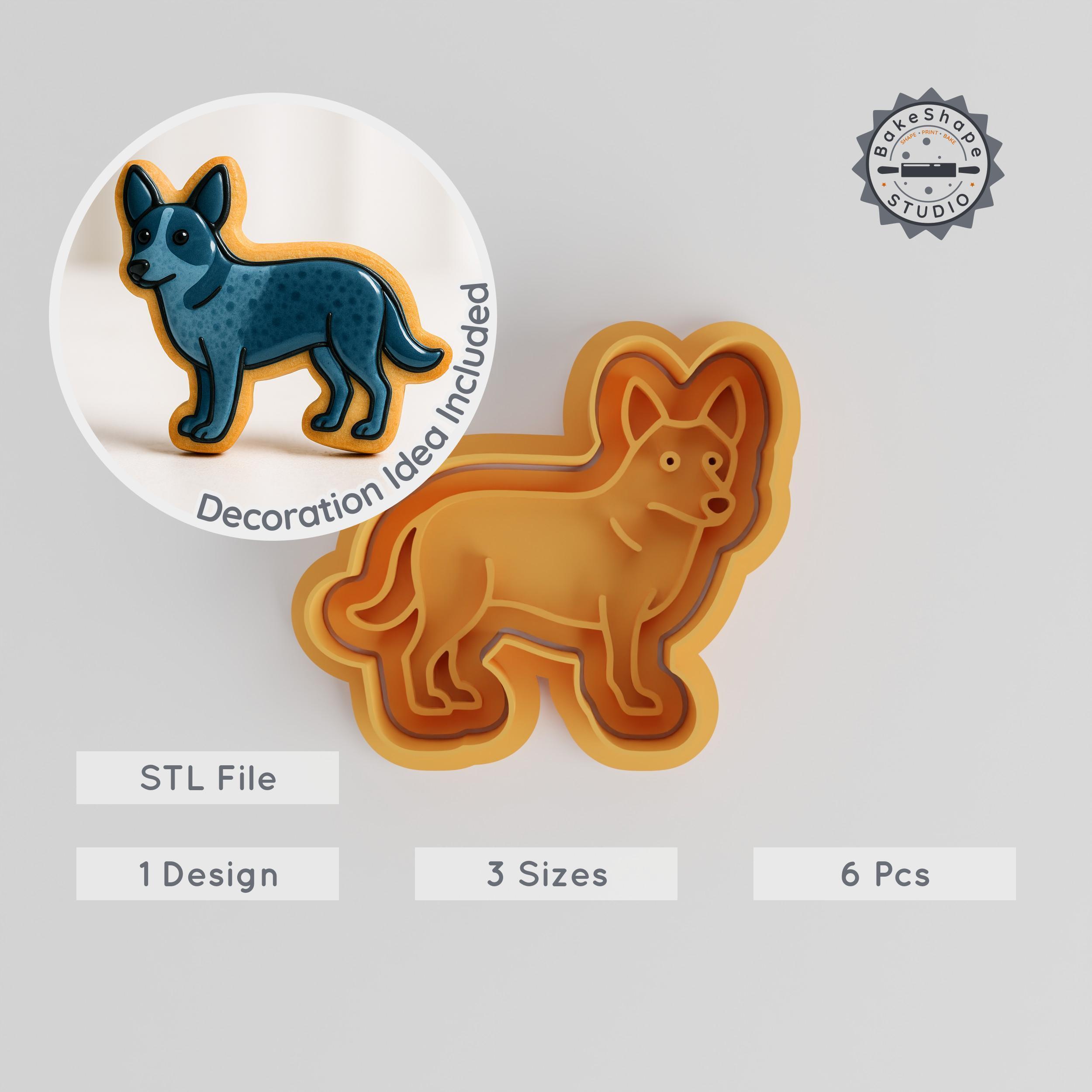 🐕 Australian Cattle Dog Cookie Cutter & Stamp, Pet Breed Shape, 3 Sizes ...