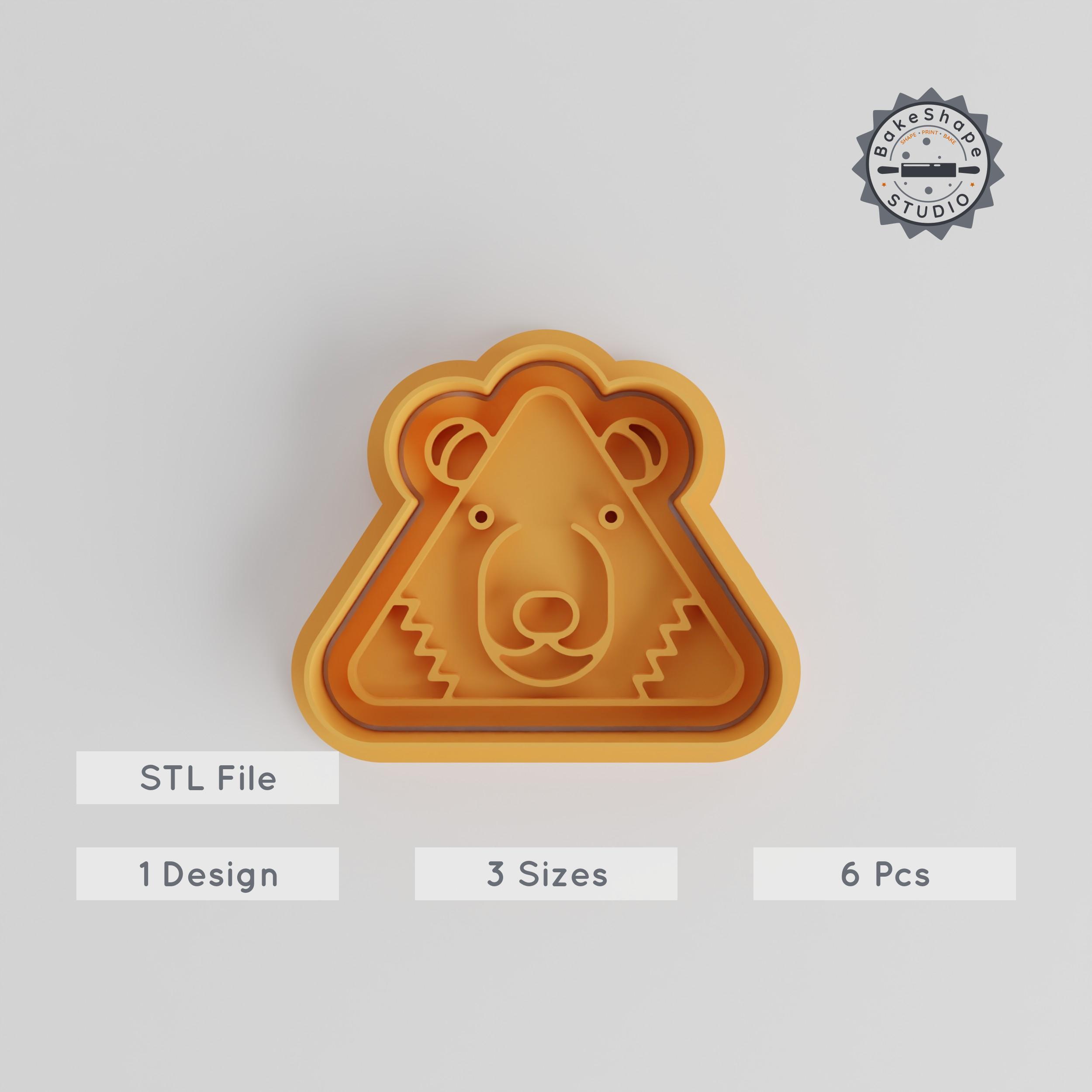 🐻 Bear Shape Cookie Cutter & Stamp Set, Animal Head Design, 3 Sizes, 6 ...