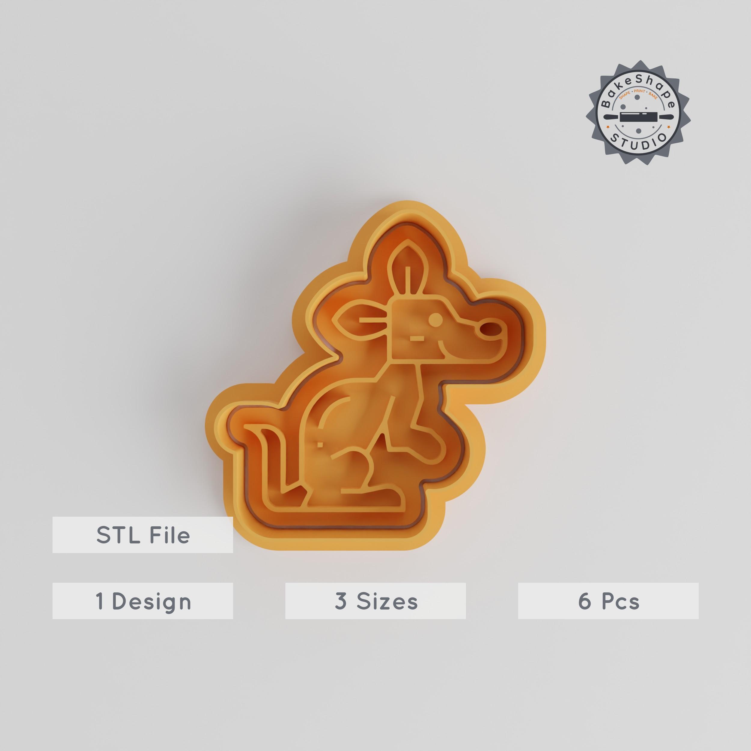 🦘 Kangaroo Shape Cutter & Stamp Set, Animal Design for Cookies ...
