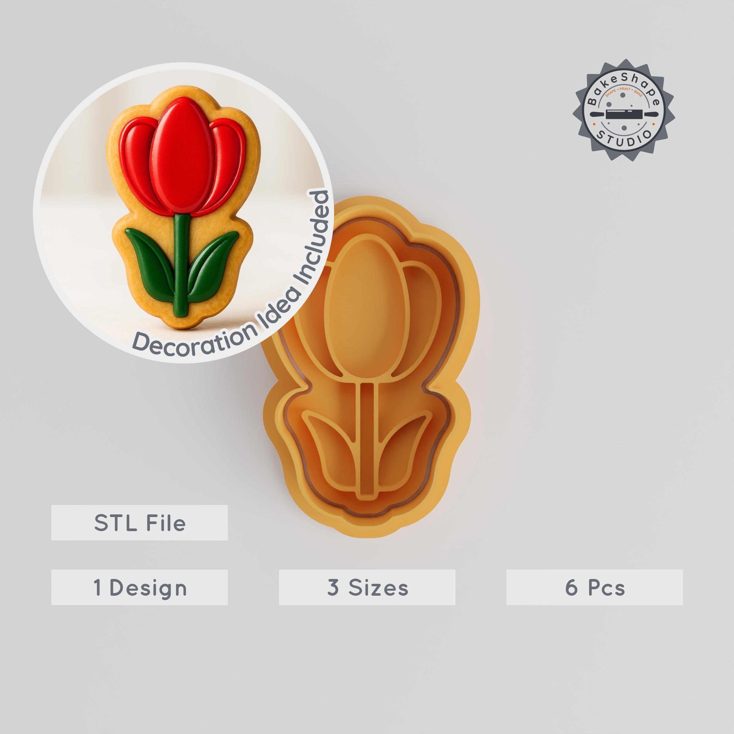 🍪 Closed Lilly Cookie Cutter & Stamp Set, Floral Flower Bud Shapes, 3 ...