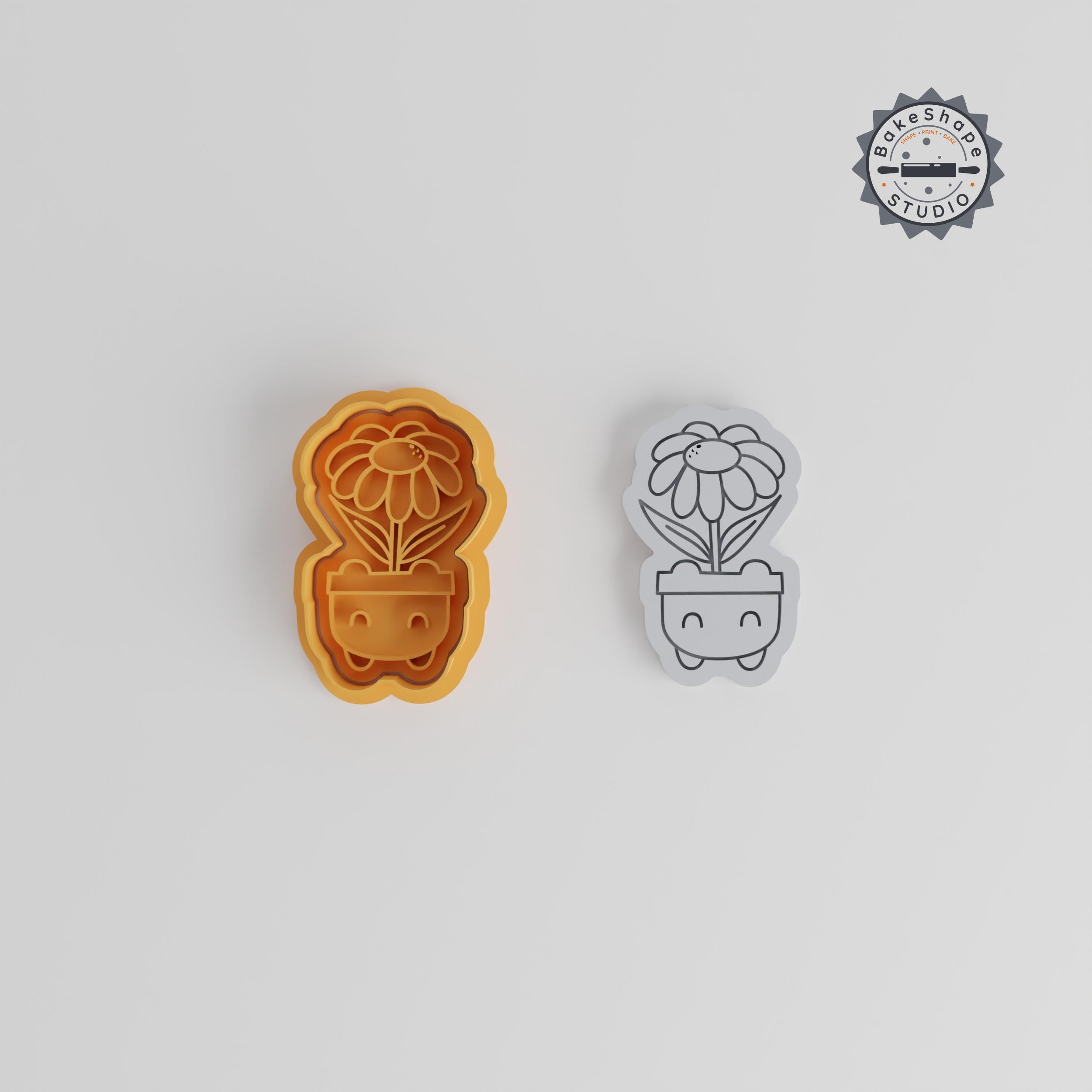 💐 Daisy Flower Pot Cutter & Stamp Set, Spring Bloom Designs, Cookie ...