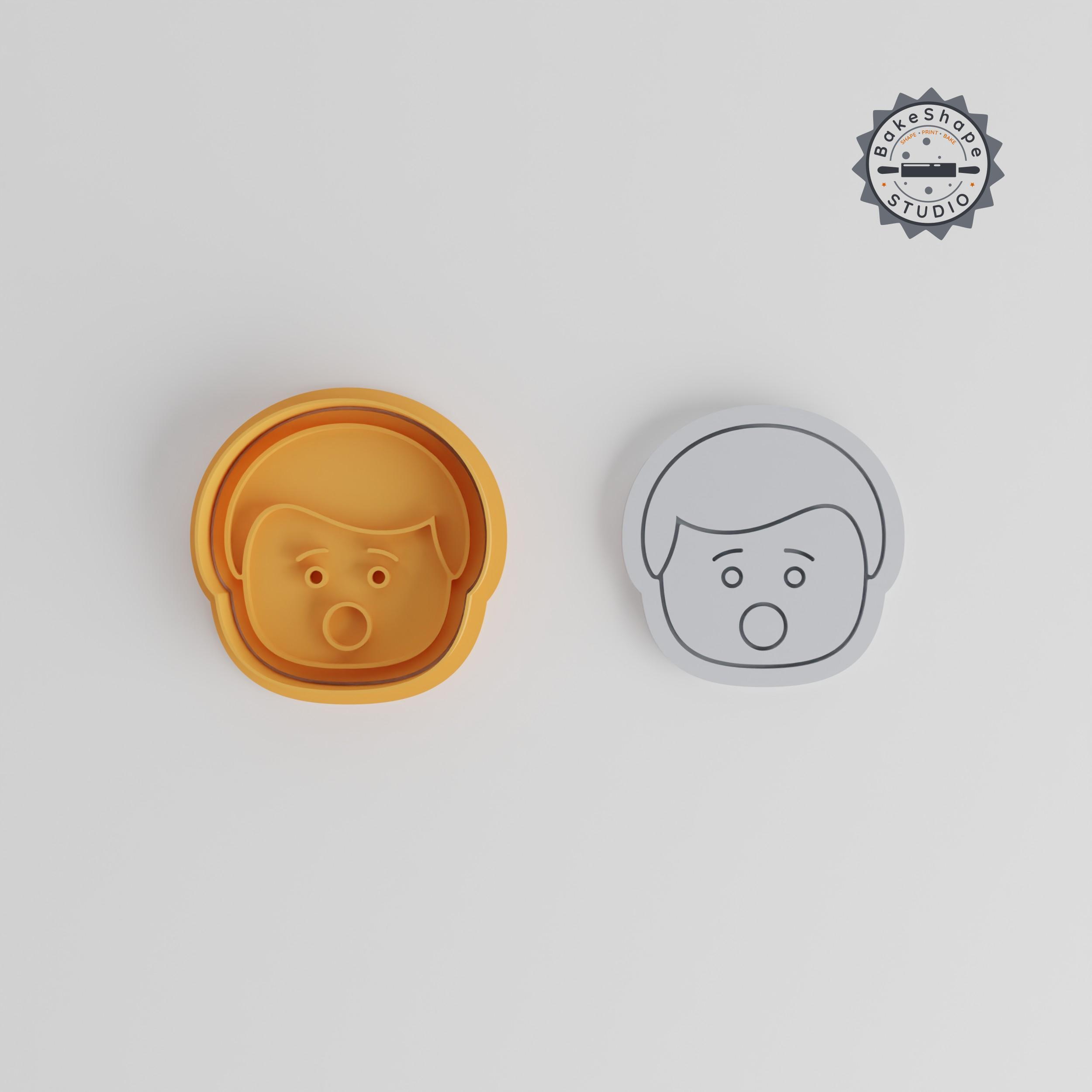 👨 Surprised Man Cookie & Fondant Shape Cutter Stamp Set, Emotion Emoji ...