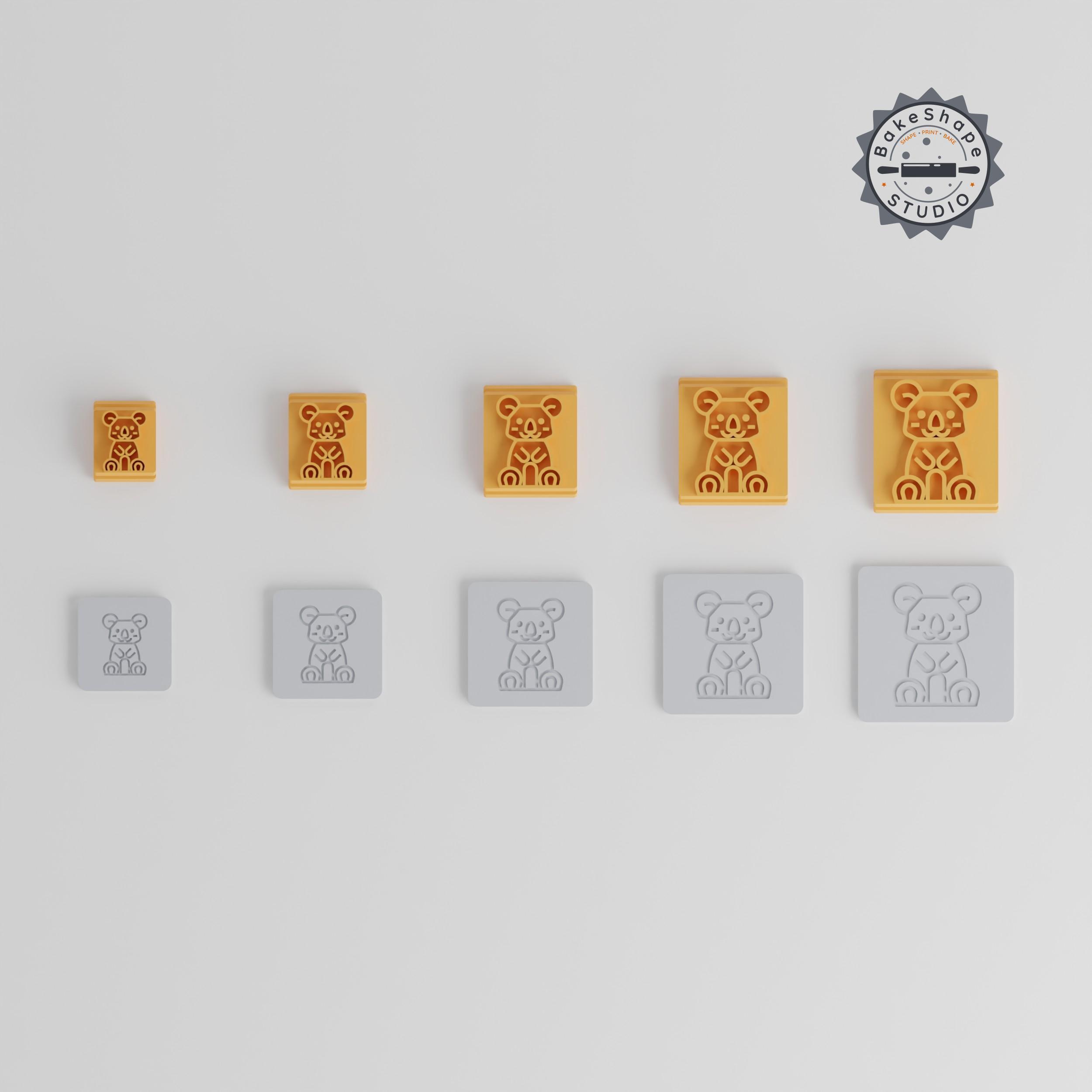 🐨 Koala Stamp Tile Set, 20-40mm, Animal & Bear Motif, Clay & Cookie ...