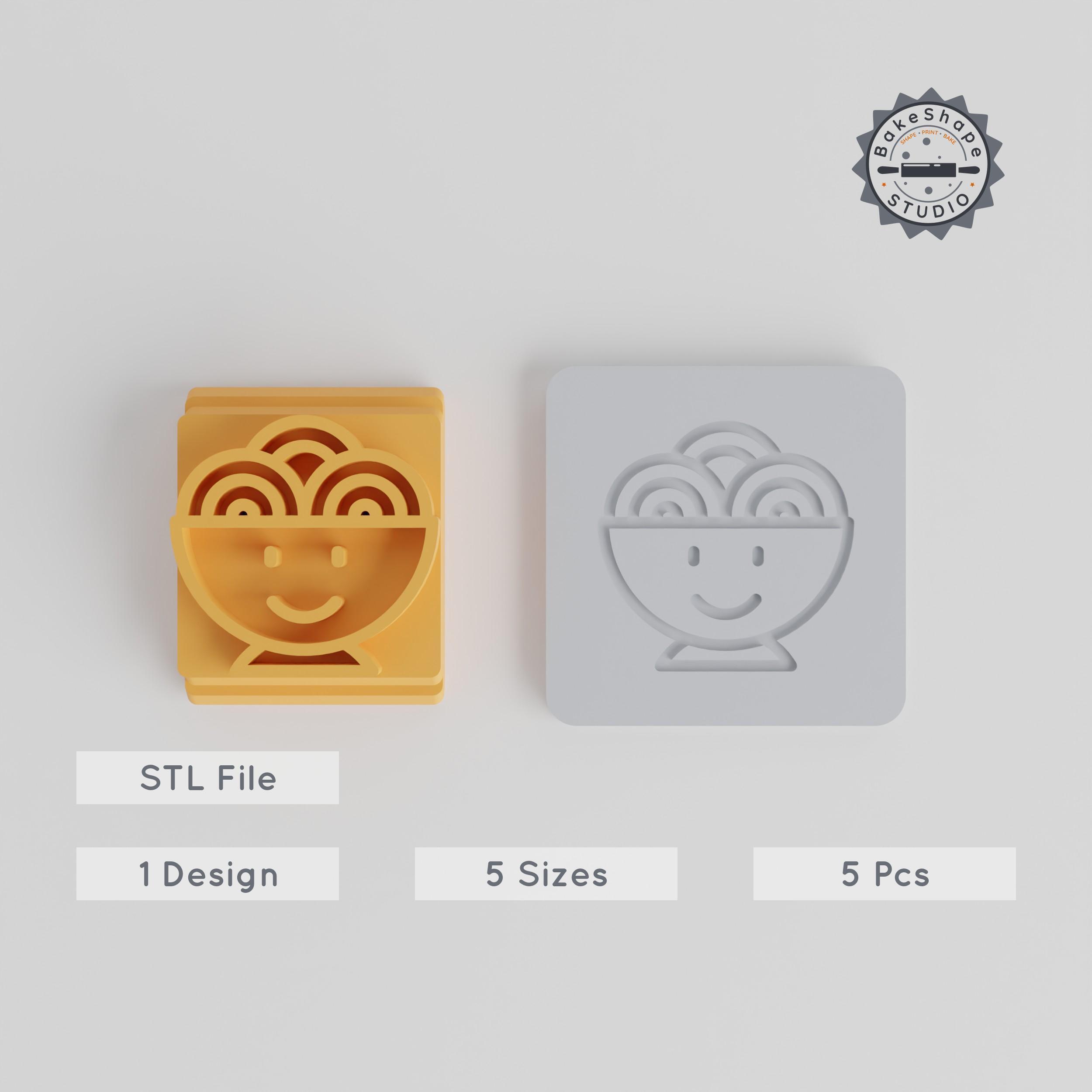 🍜 Noodles Stamp Tile Set, 5 Motif Sizes for Clay & Cookies, Kawaii ...