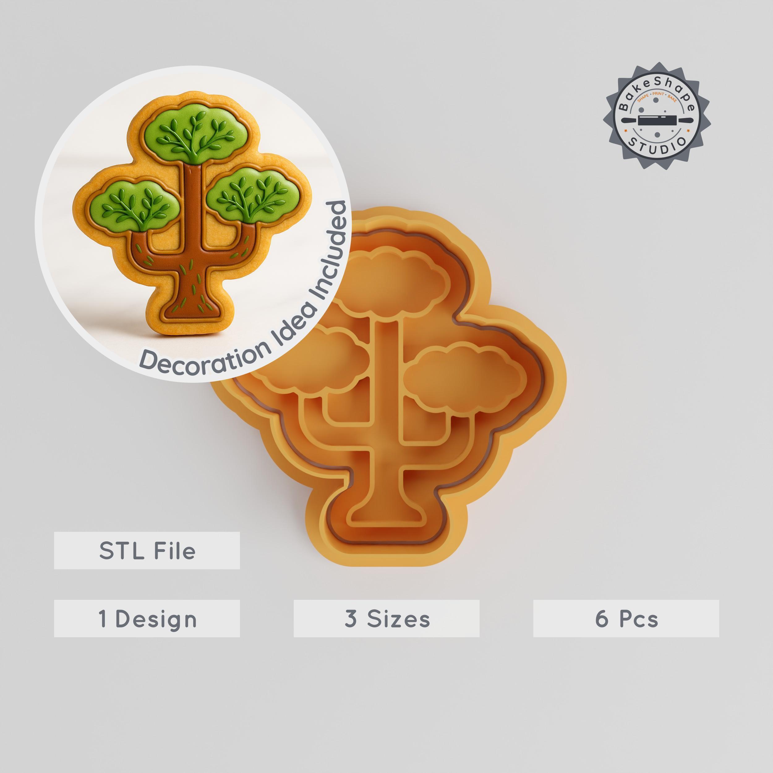 🌳 Tall Branching Tree Shape Cutter & Stamp, Cookie & Fondant Decor, S/M ...