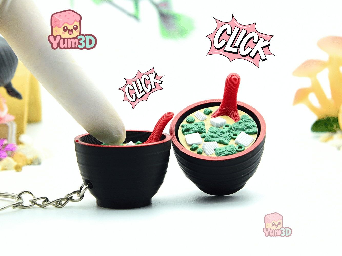 👌 Yum3D Miso Soup Fidget Clicker Keychain - Cute Backpack Keychain・ 3D ...
