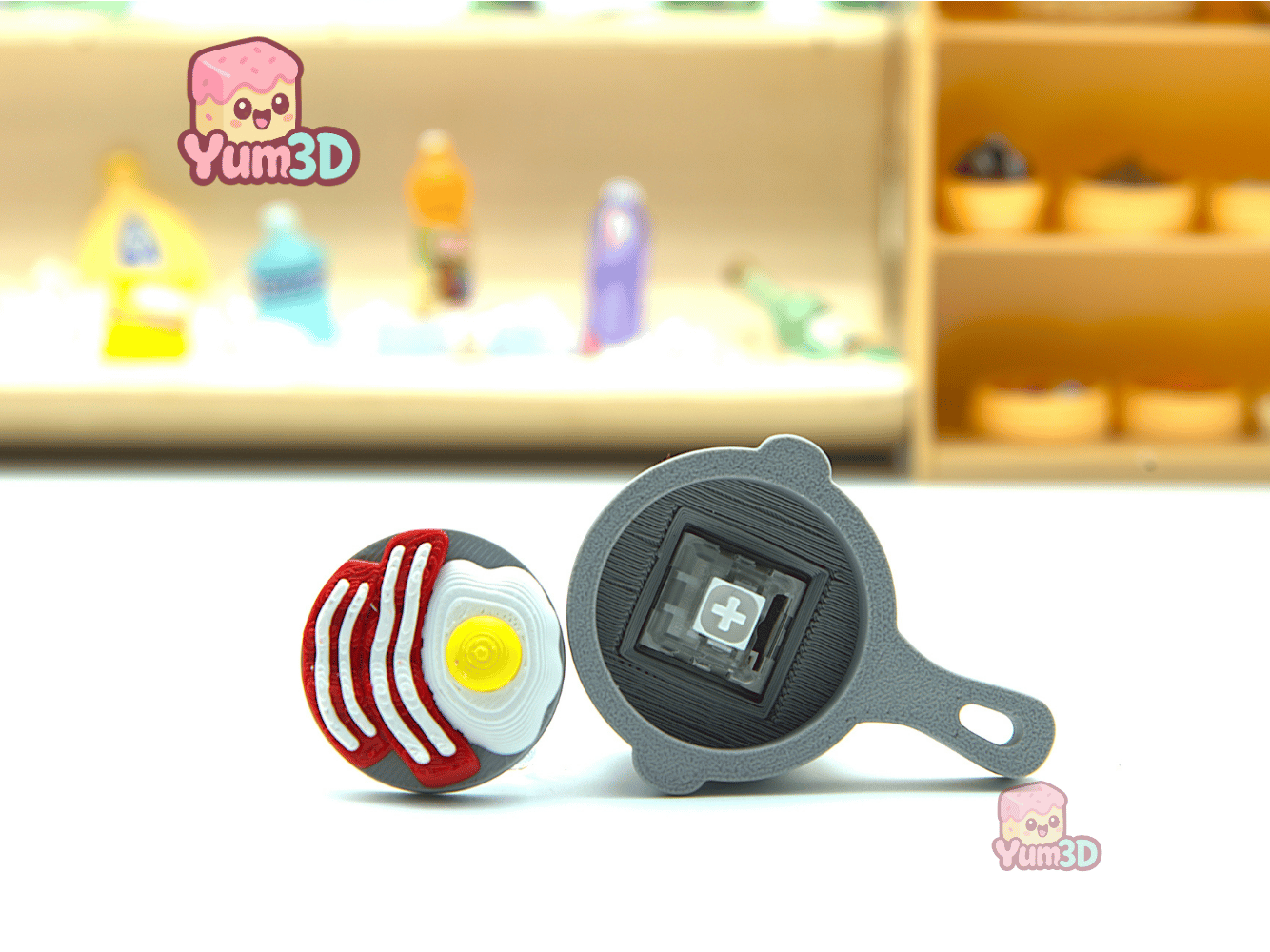🥓 Yum3D Breakfast Fun Eggs and Bacon Fidget Clicker Keychain - Cute ...