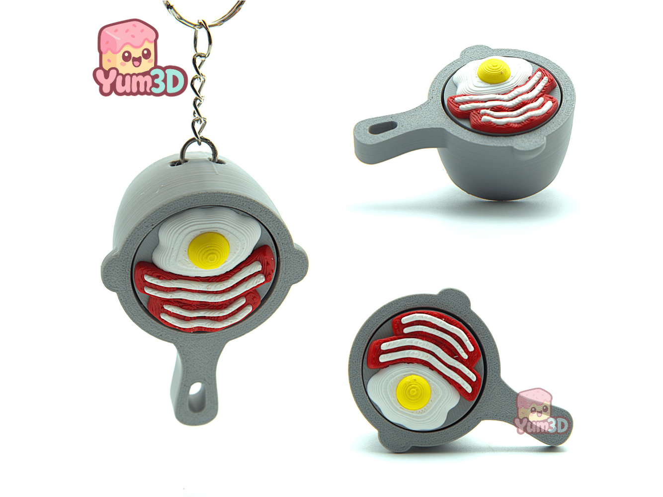 🥓 Yum3D Breakfast Fun Eggs and Bacon Fidget Clicker Keychain - Cute ...