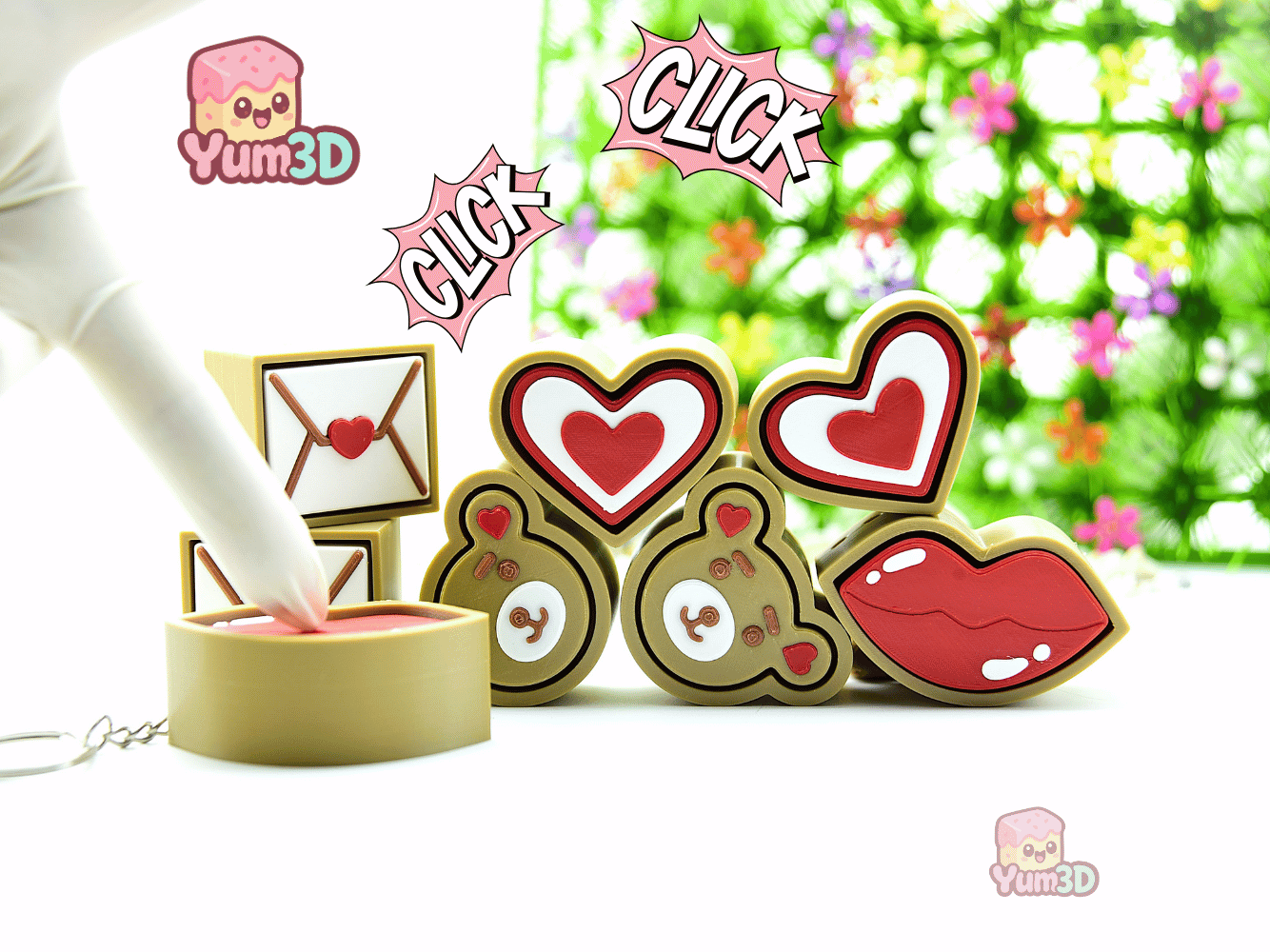 🎒 Yum3D Valentine Cookies Set of Clicker Keychains - Cute Backpack ...