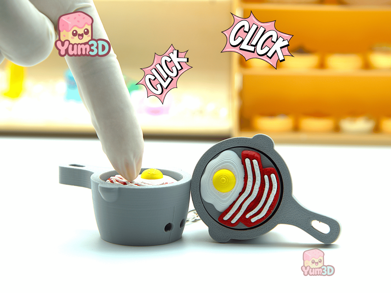 🥓 Yum3D Breakfast Fun Eggs and Bacon Fidget Clicker Keychain - Cute ...