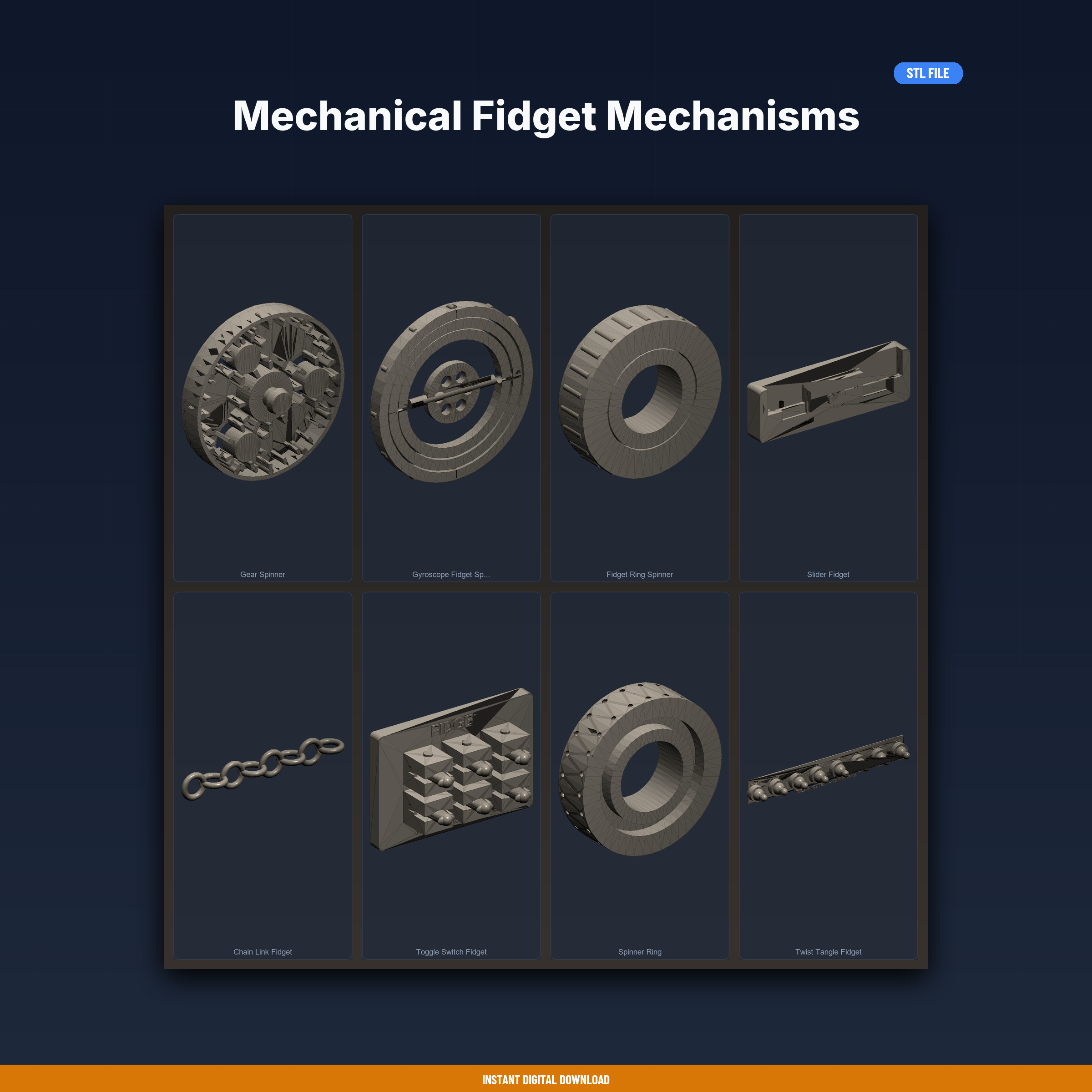 👌 Mechanical Fidget Mechanisms - 8-Model STL Bundle・ 3D File for 3D ...