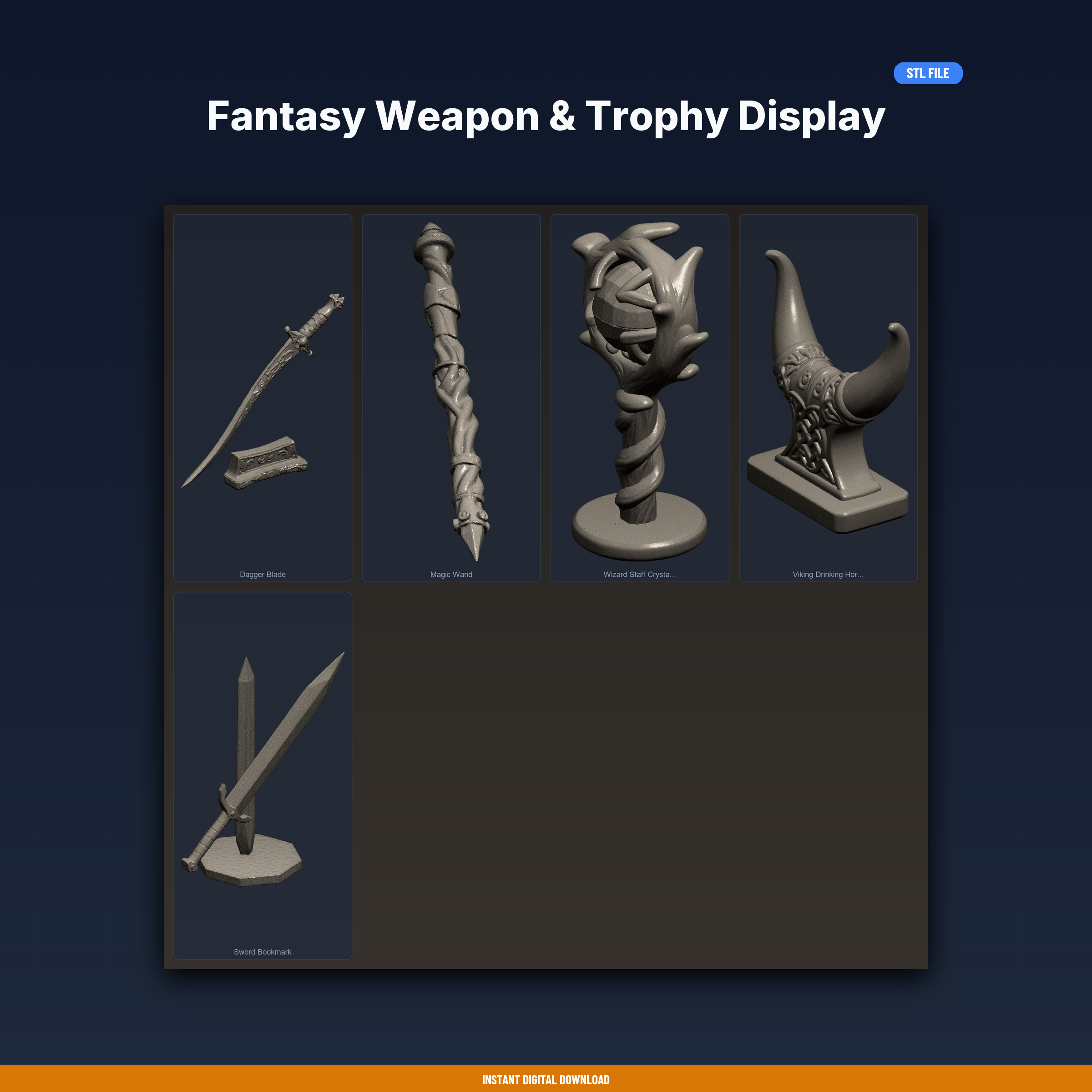 🏆 Fantasy Prop and Trophy Display - 5-Model STL Bundle・ 3D File for 3D ...