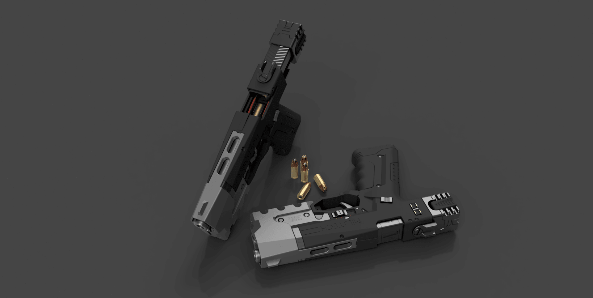 3D 文件 CYBERPUNK 2077 MILITECH VINDICATOR 9 毫米手枪 🎲 ・可下载 3D 打印创意・Cults