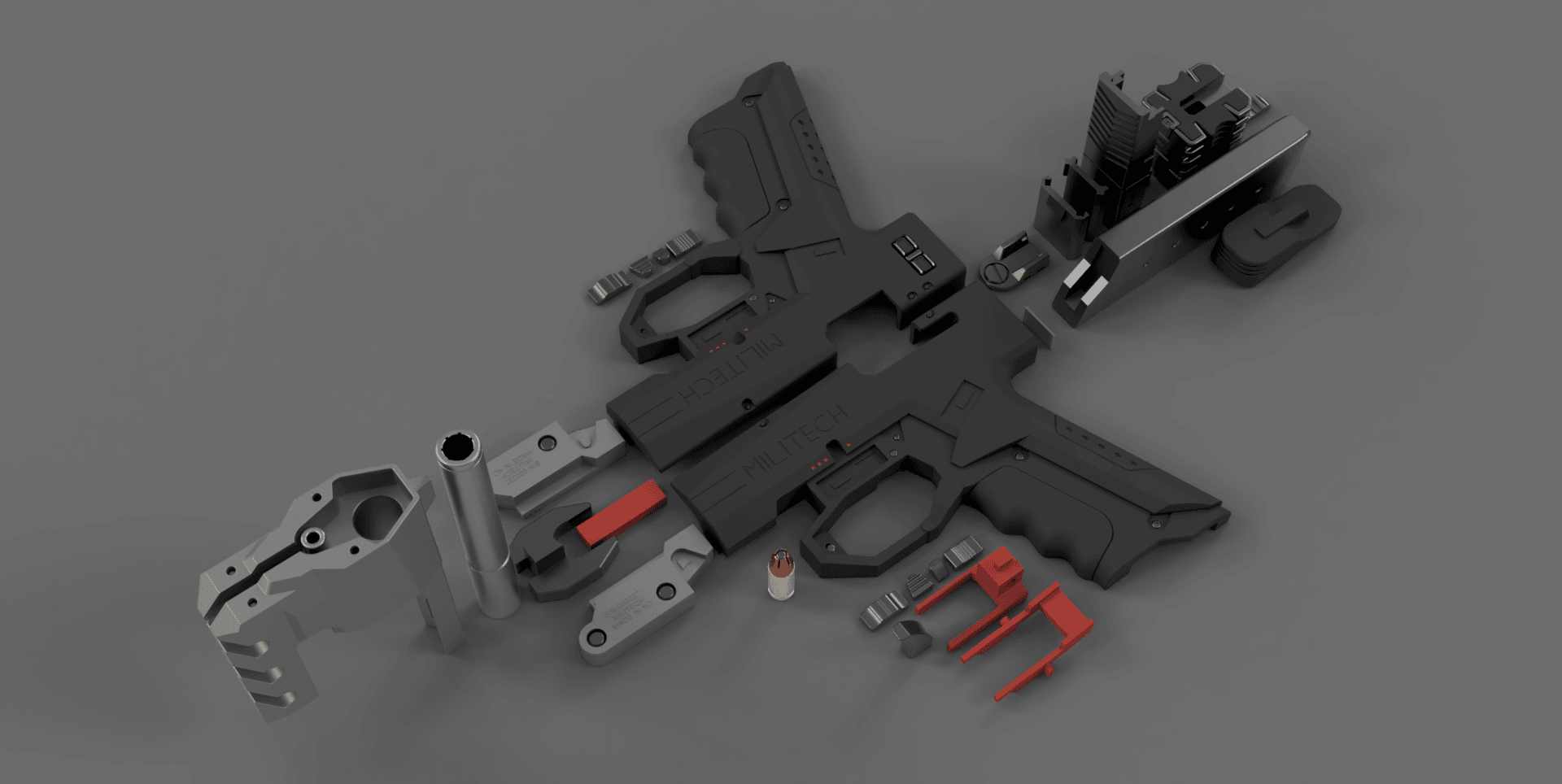 3D 文件 CYBERPUNK 2077 MILITECH VINDICATOR 9 毫米手枪 🎲 ・可下载 3D 打印创意・Cults